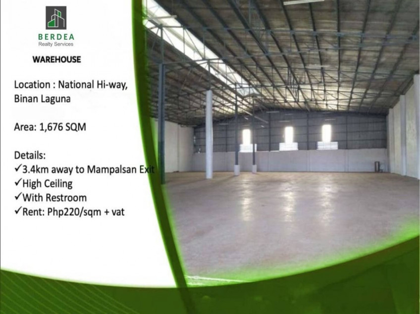 Warehouse For Lease In Binan Laguna. Along National Highway.