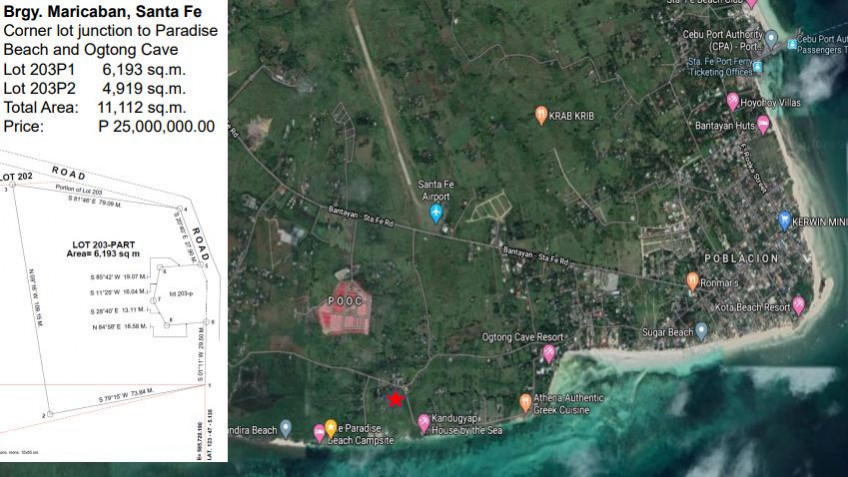For Sale Corner Lot in Brgy. Maricaban, Santa Fe, Bantayan, Cebu